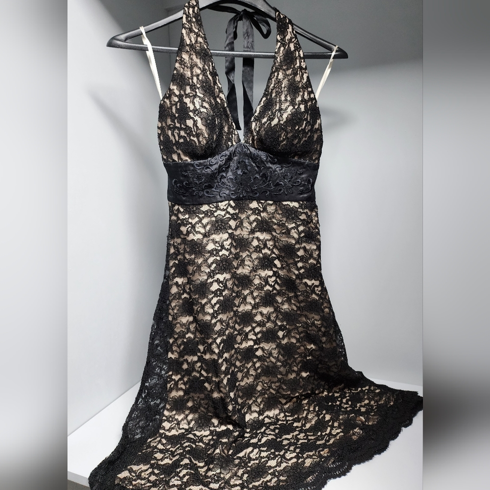 Whbm Black Lace Halter Dress Gem